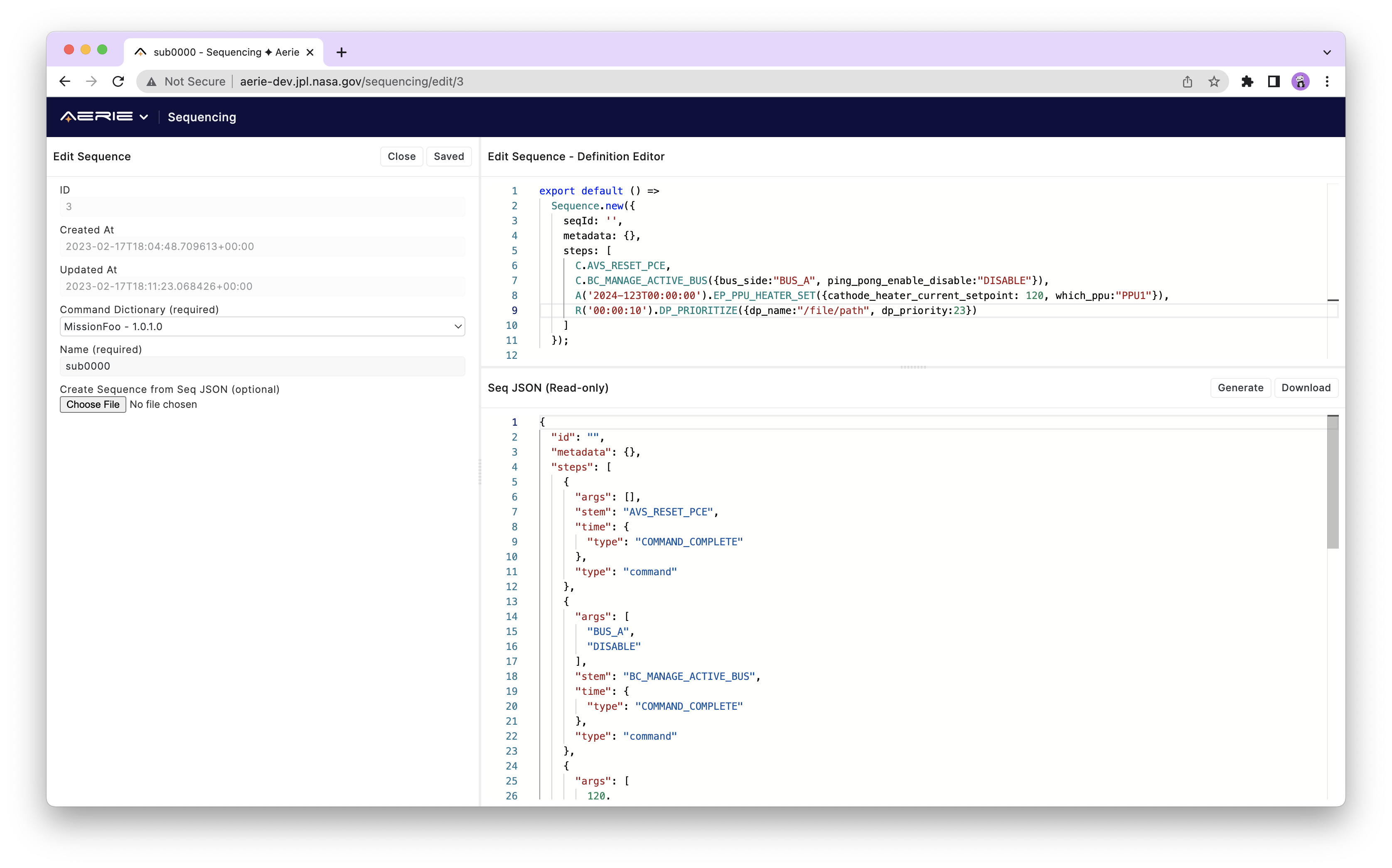 Sequence Editor | Aerie Documentation